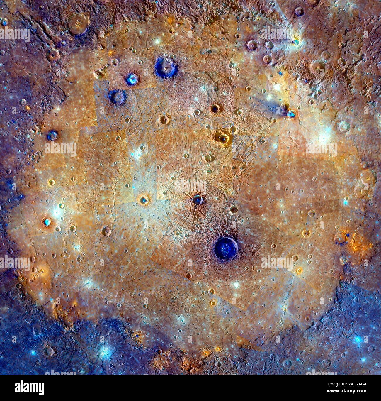 Caloris basin, Mercury. Enhanced colour composite image of the Caloris ...