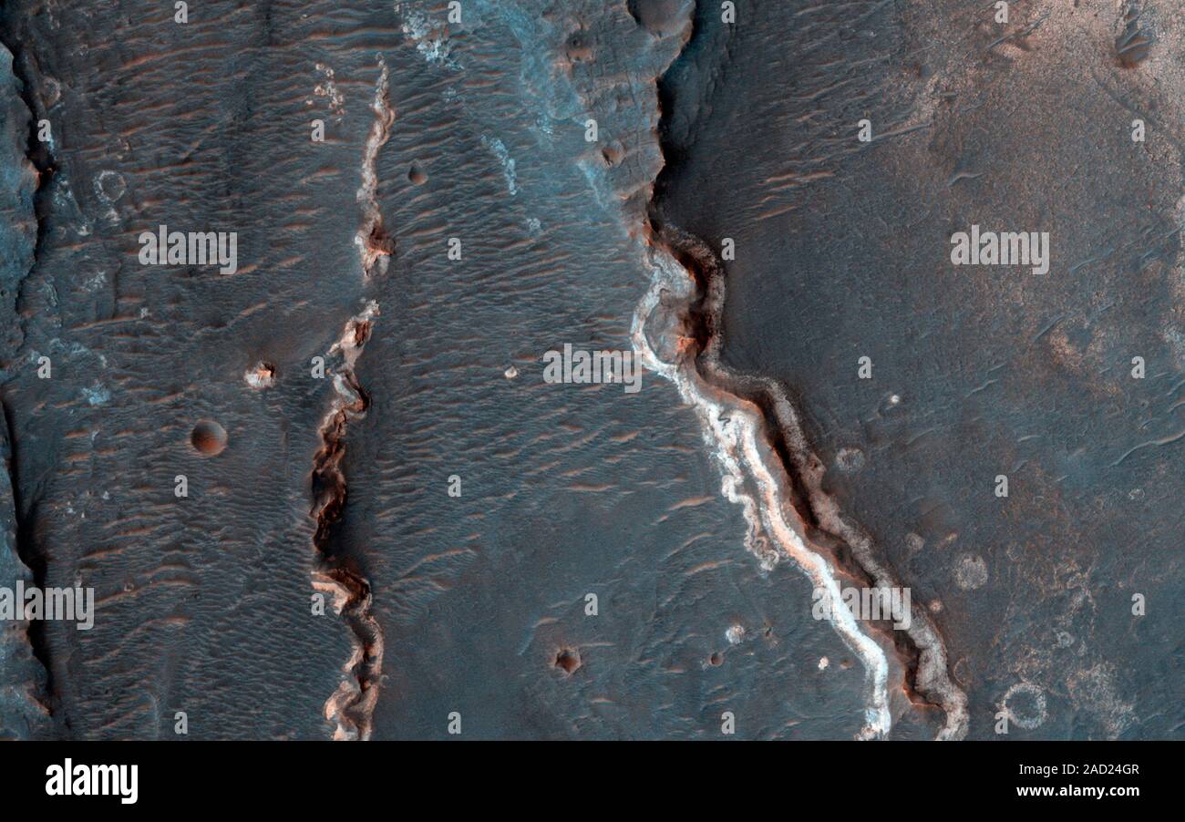 Fluvial features on Mars. Satellite image of the surface of Mars ...