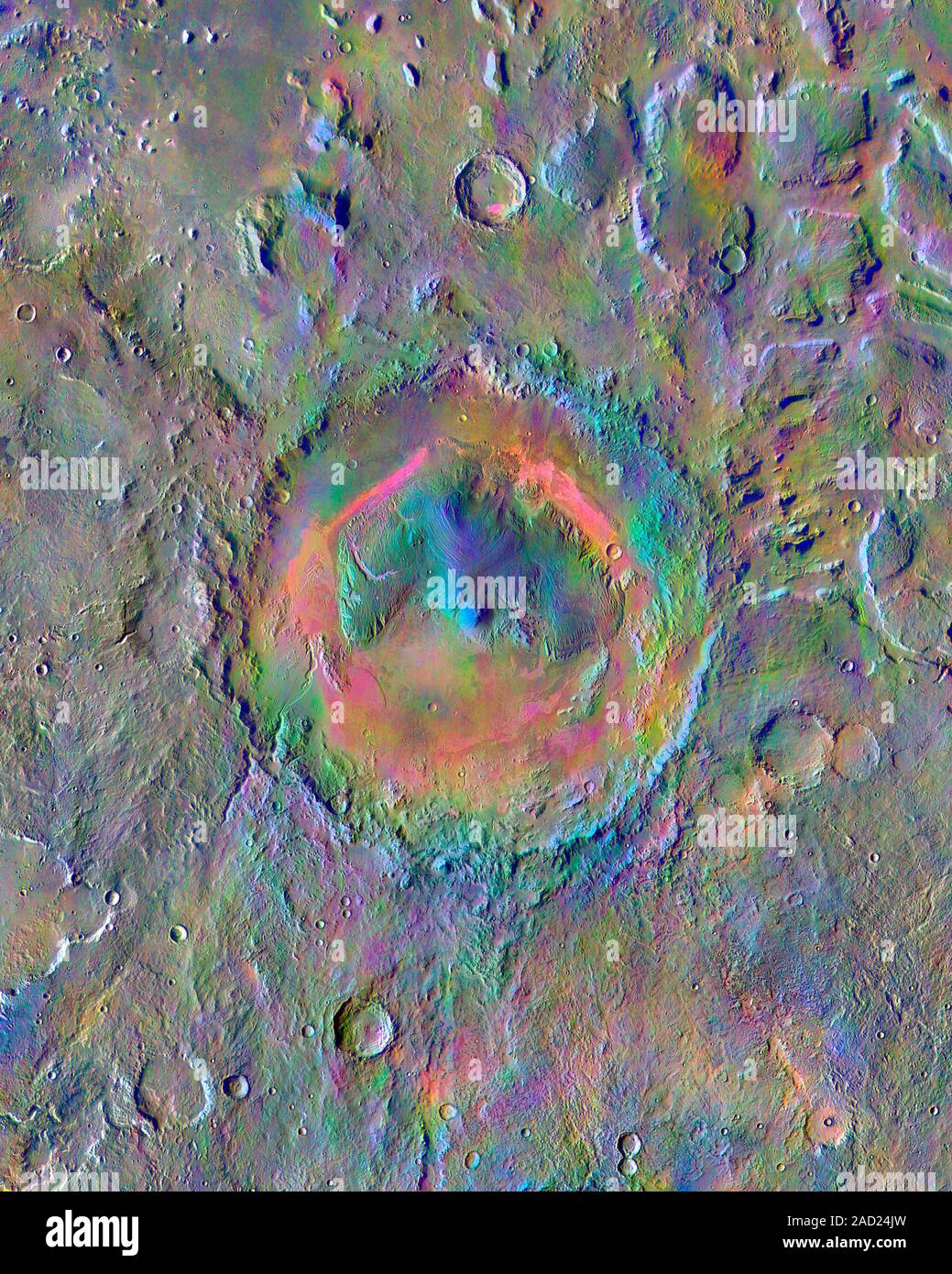 Gale Crater. False-colour mosaic image of Gale Crater (centre) on the ...