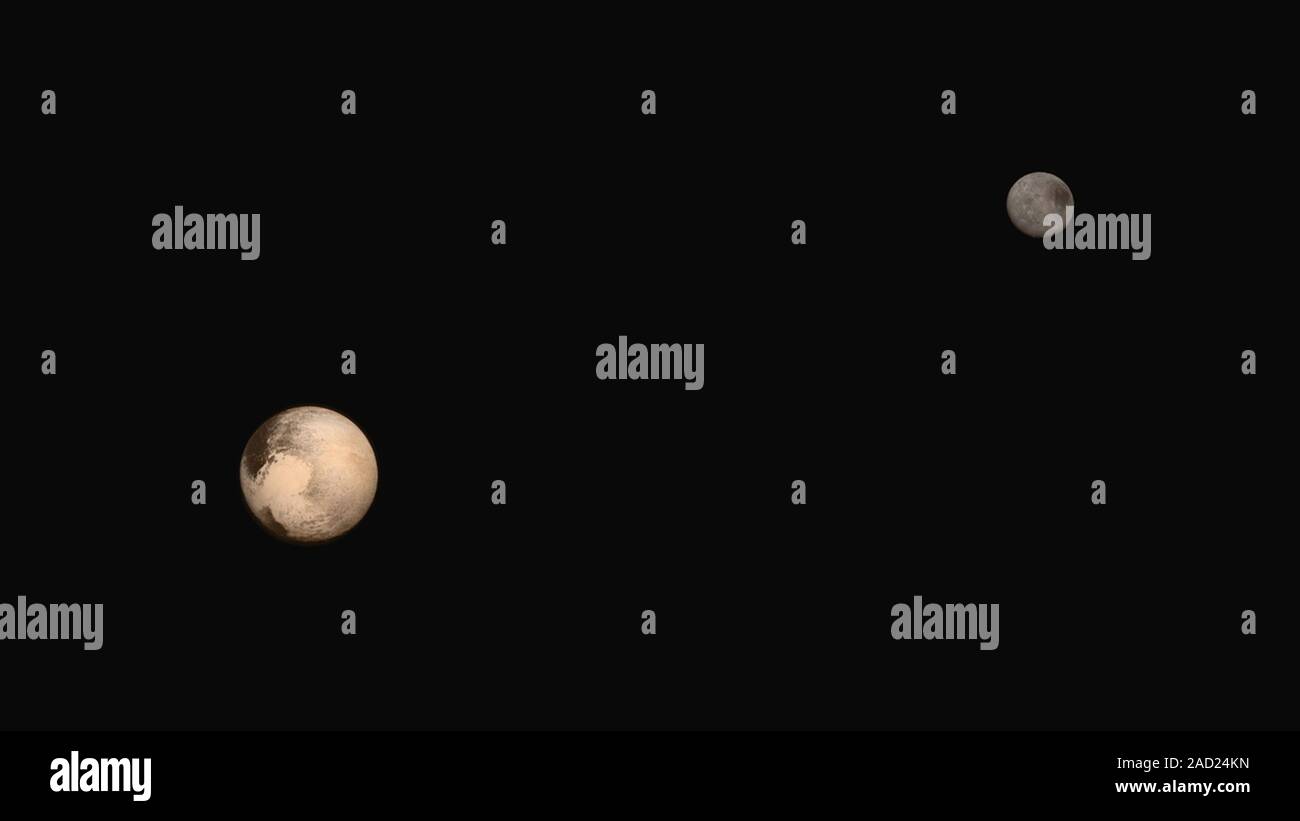 Composite New Horizons image of the dwarf planet Pluto (left) and it ...