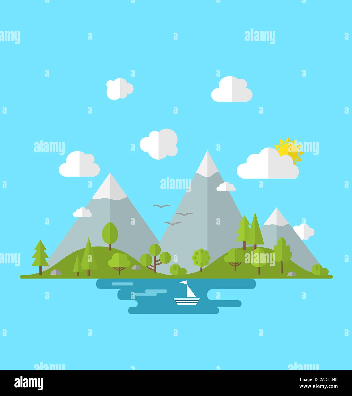 Landscape woods valley hill forest land scene view background Stock ...