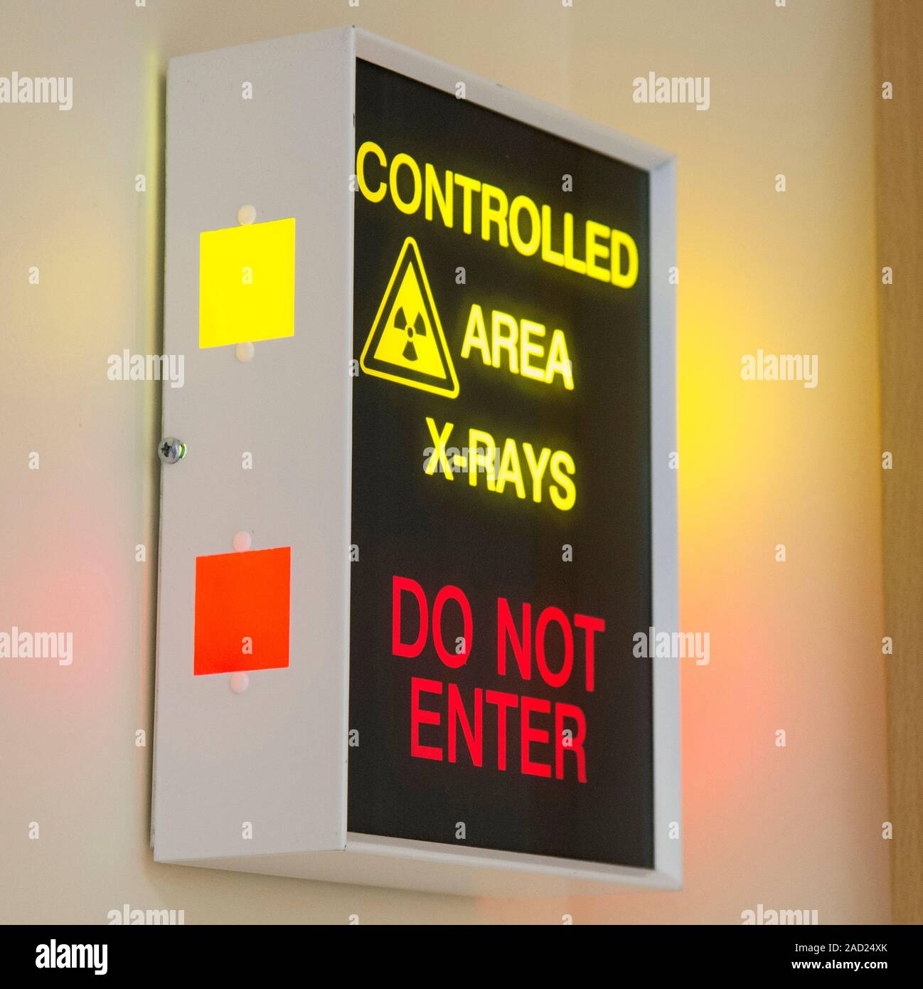 X-ray room warning box. Excessive exposure to X-rays, especially the ...