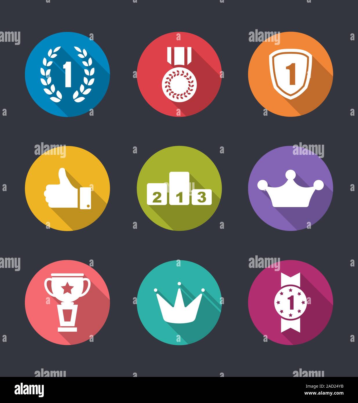 Flat Icons Collection of Awards and Trophy Signs, Long Shadow Design ...