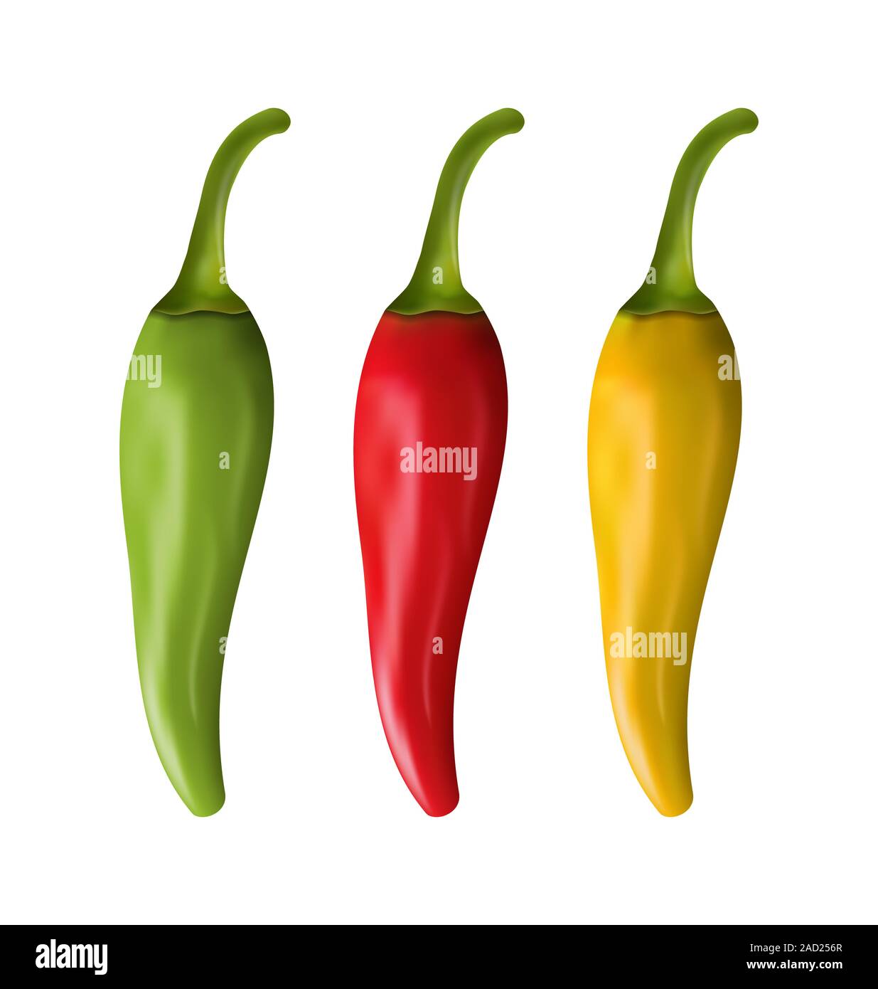 Set of Colorful Chili Peppers Isolated on White Background Stock Photo ...