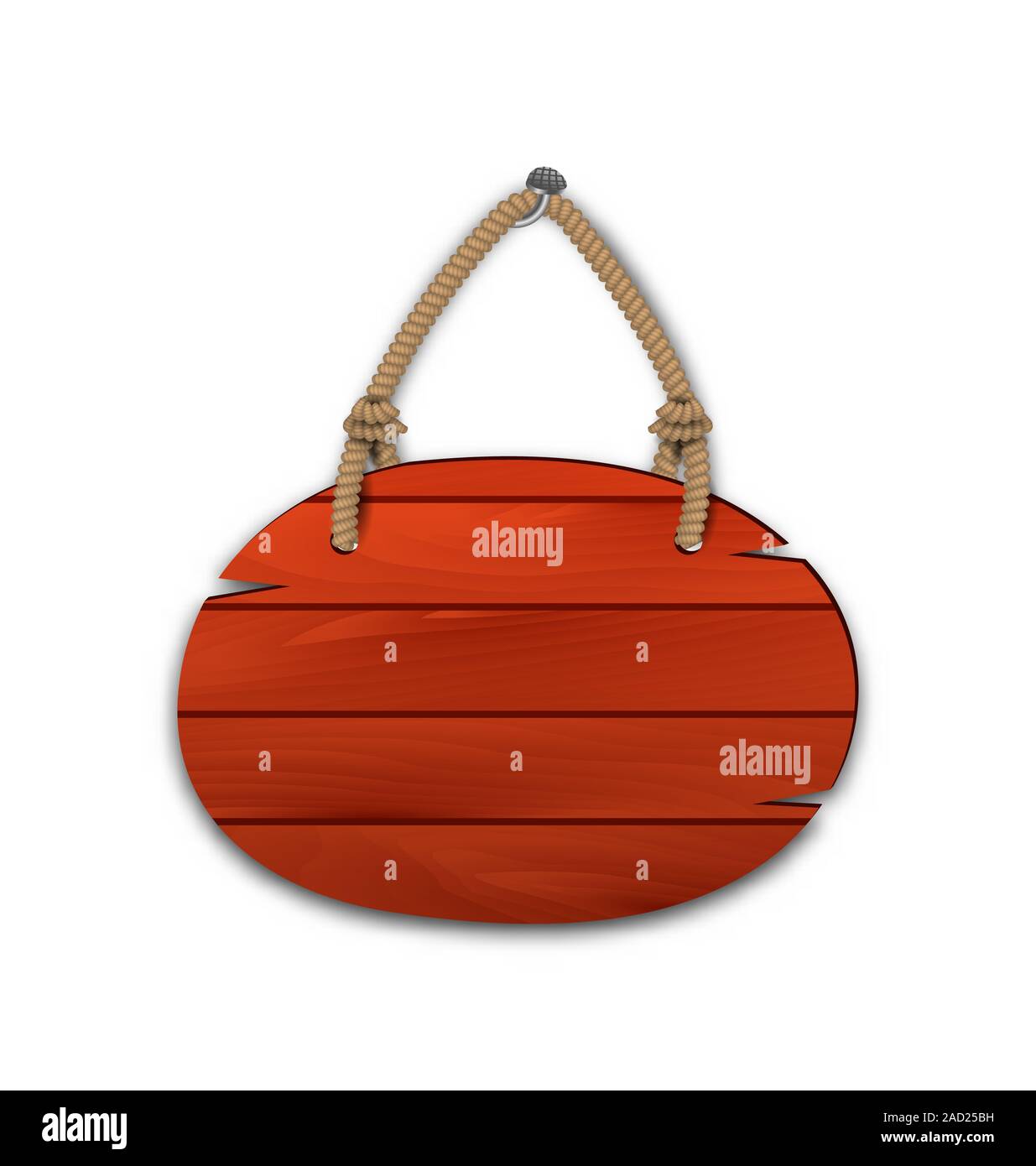 Round wooden billboard with rope hanging on a nail Stock Photo - Alamy