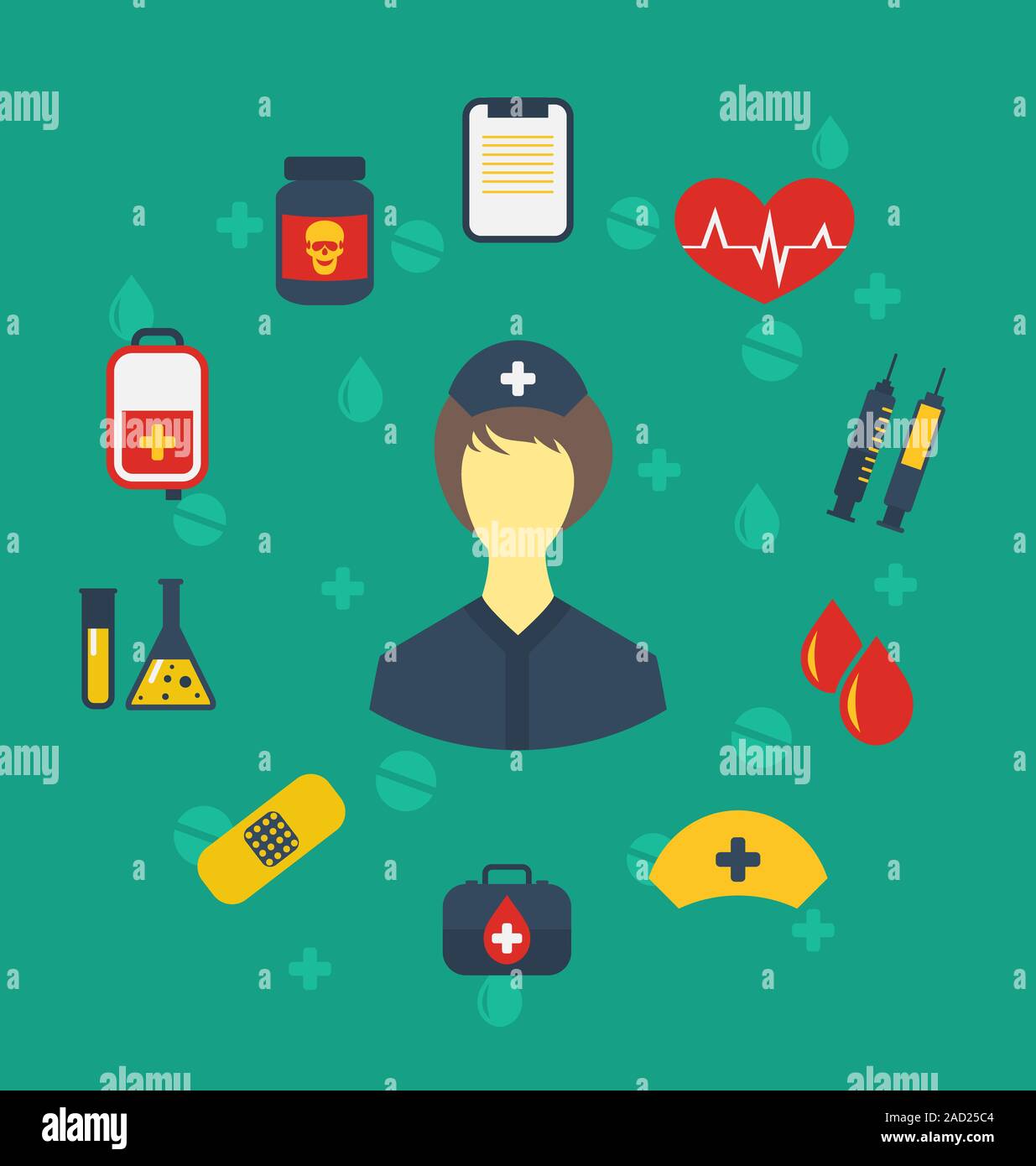 Nurse with medical icons for web design, modern flat style Stock Photo ...