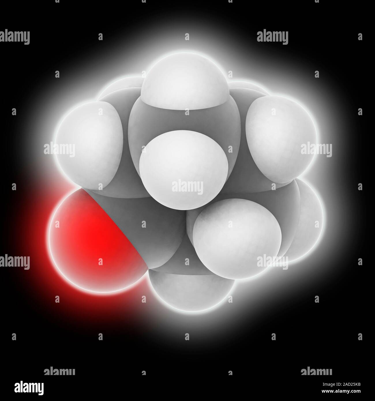 Cyclohexanone. Molecular model of the organic compound cyclohexanone ...
