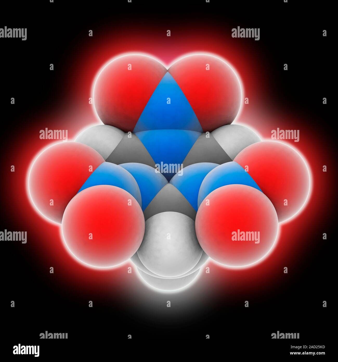 RDX explosive. Molecular model of the explosive RDX, also known as ...