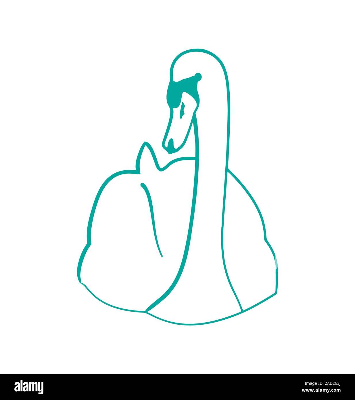 Sketch of hand drawn swan , outline contour style, isolated on white ...