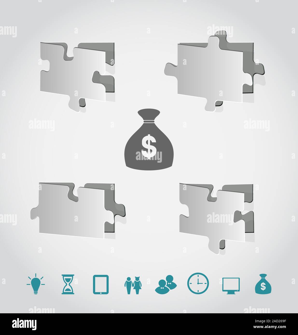 Cut paper puzzles with infographic elements Stock Photo - Alamy