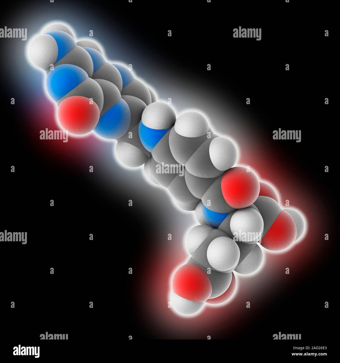 Folic acid. Molecular model of folic acid (C19.H19.N7.O6), one form of ...