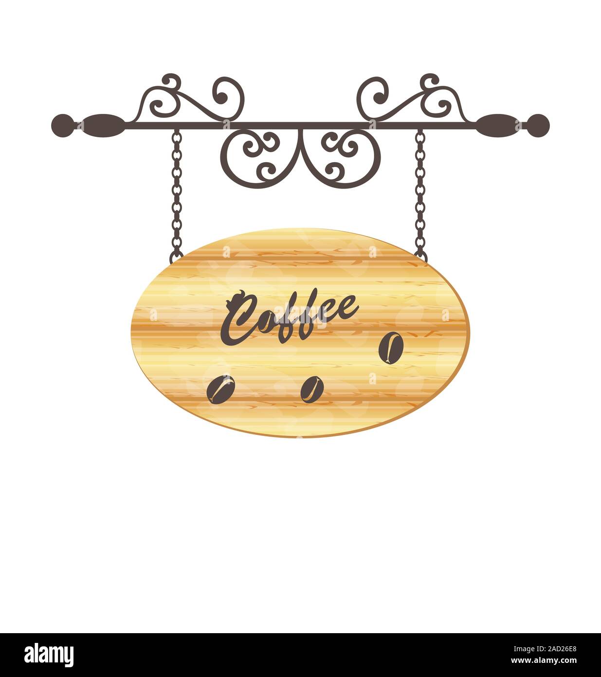 Wooden sign with coffee bean, floral forging elements Stock Photo - Alamy