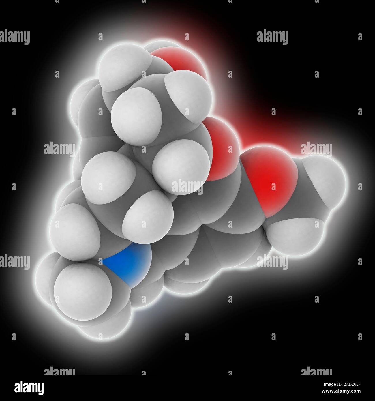 Galantamine. Molecular model of the drug galantamine (C17.H21.N.O3), a ...