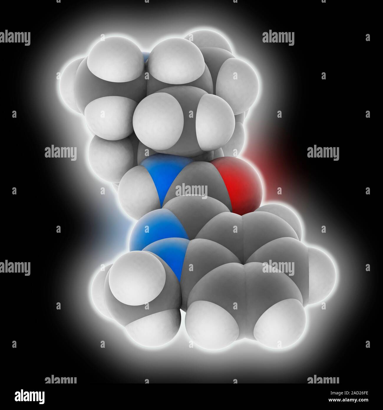 Granisetron. Molecular model of the drug granisetron (C18.H24.N4.O), a ...