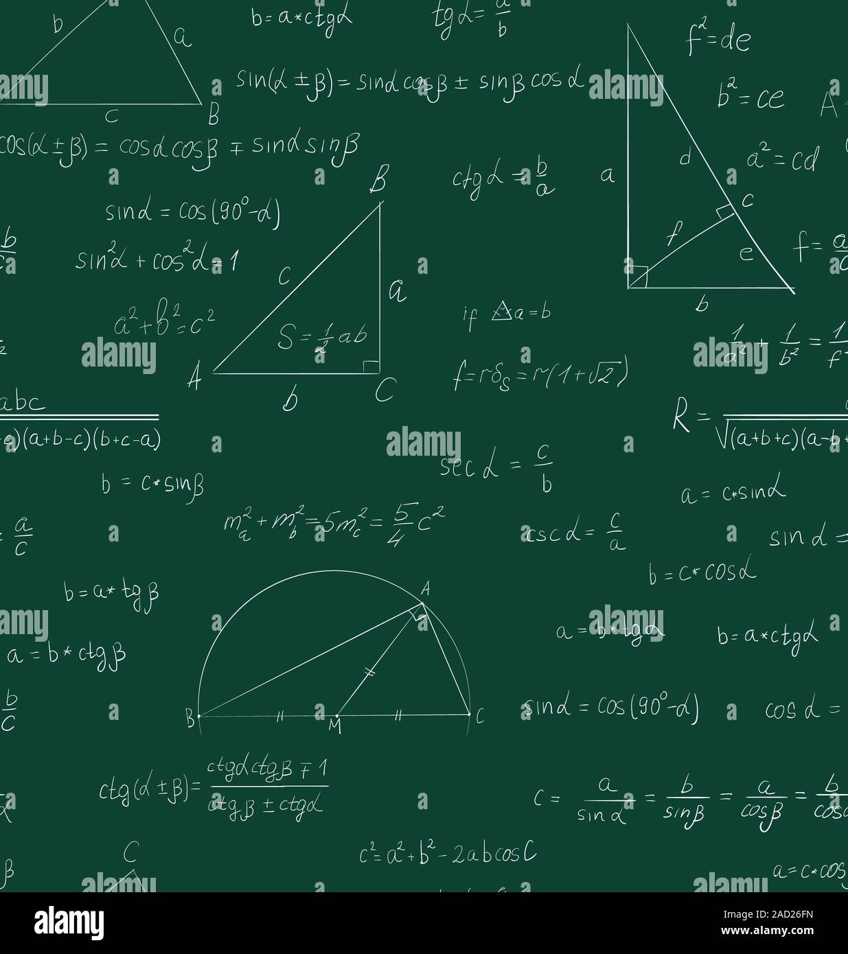 Seamless trigonometry pattern on green Stock Photo - Alamy