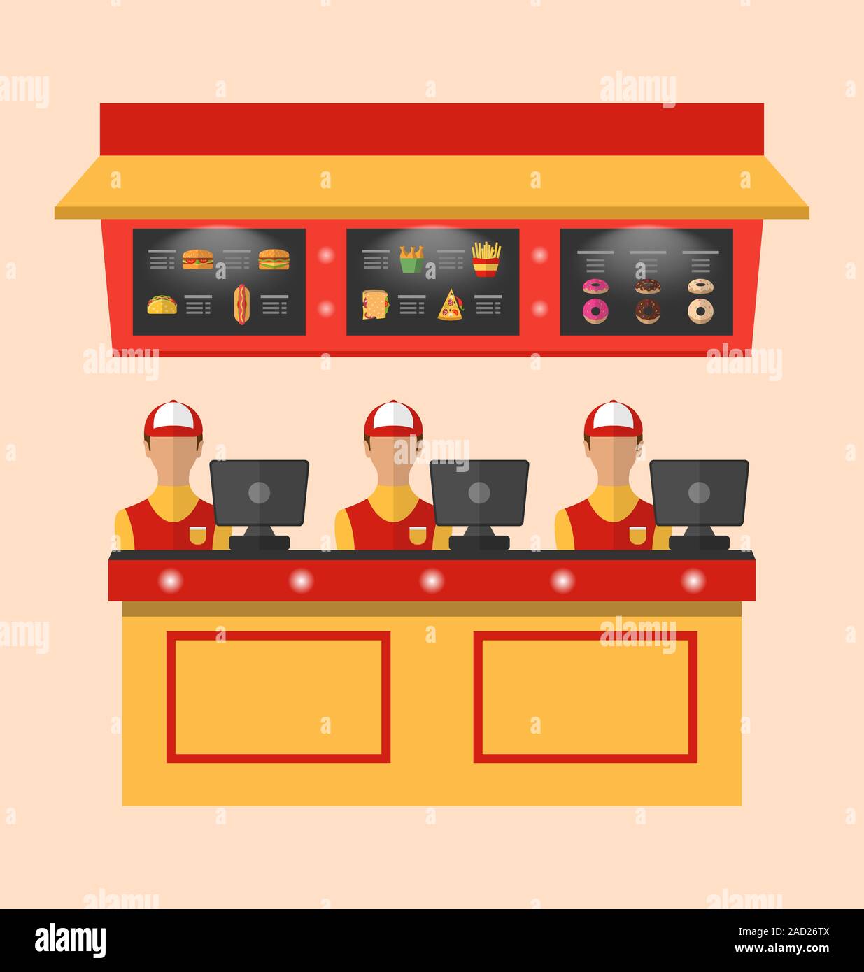 Workers with Cash Register in Cafe Stock Photo - Alamy