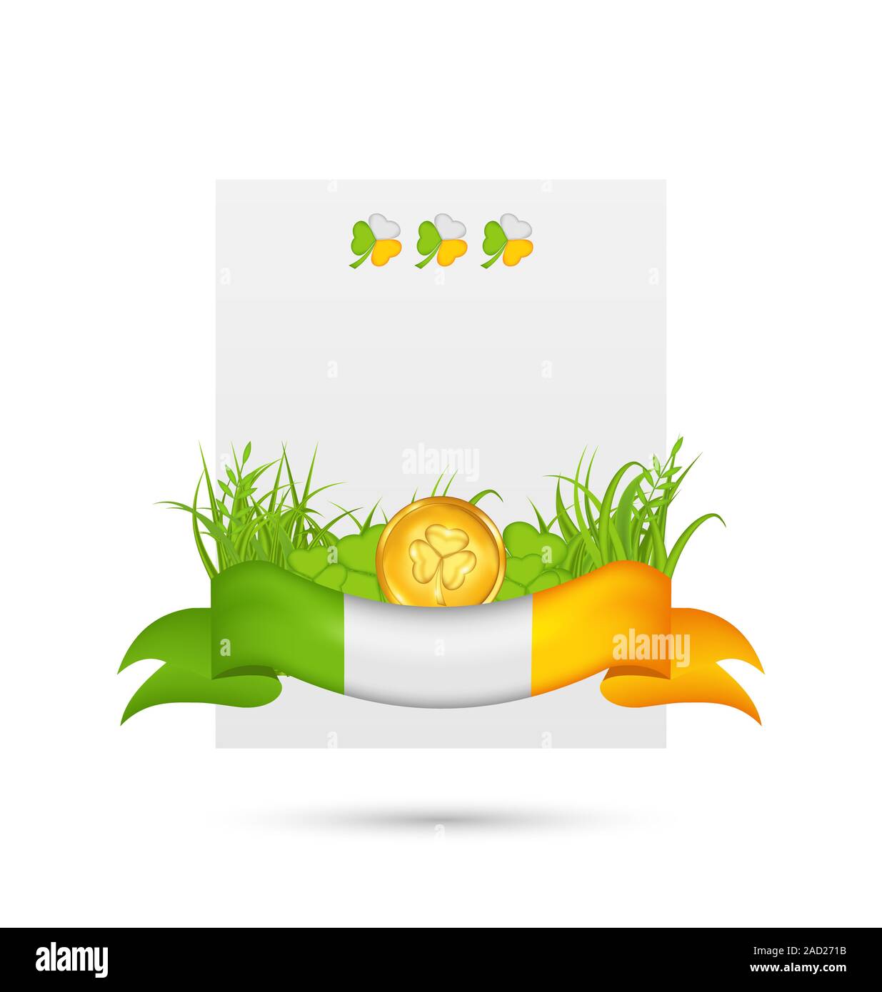 Natural card with coin, clovers, grass and ribbon - in traditional ...