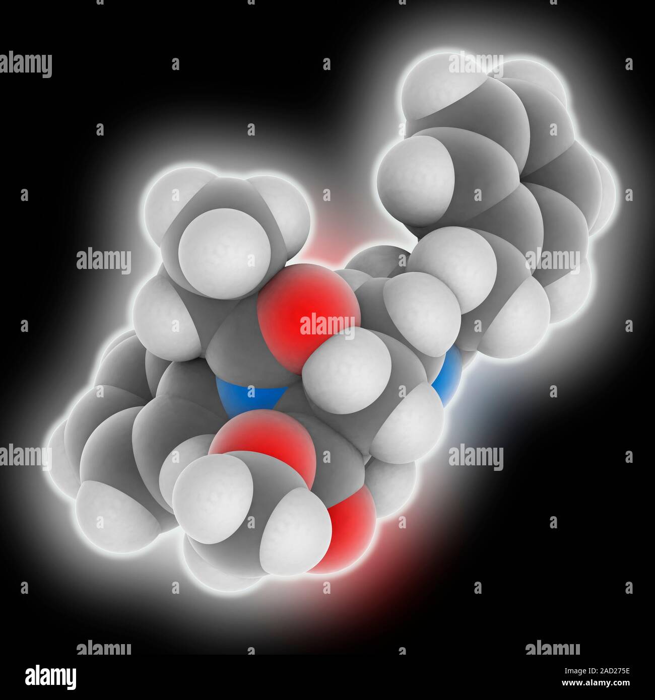 Lofentanil. Molecular model of the drug lofentanil (C25.H32.N2.O3), one ...