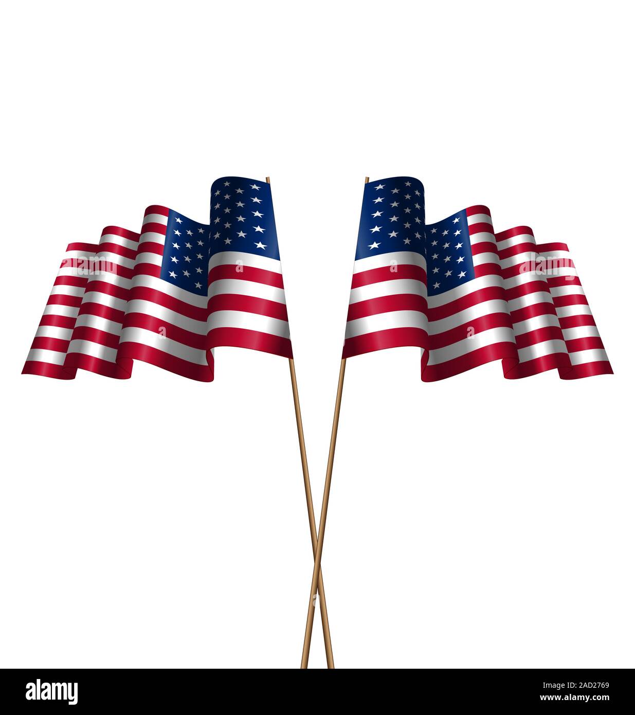 Two Flags USA Waving Wind Stock Photo - Alamy