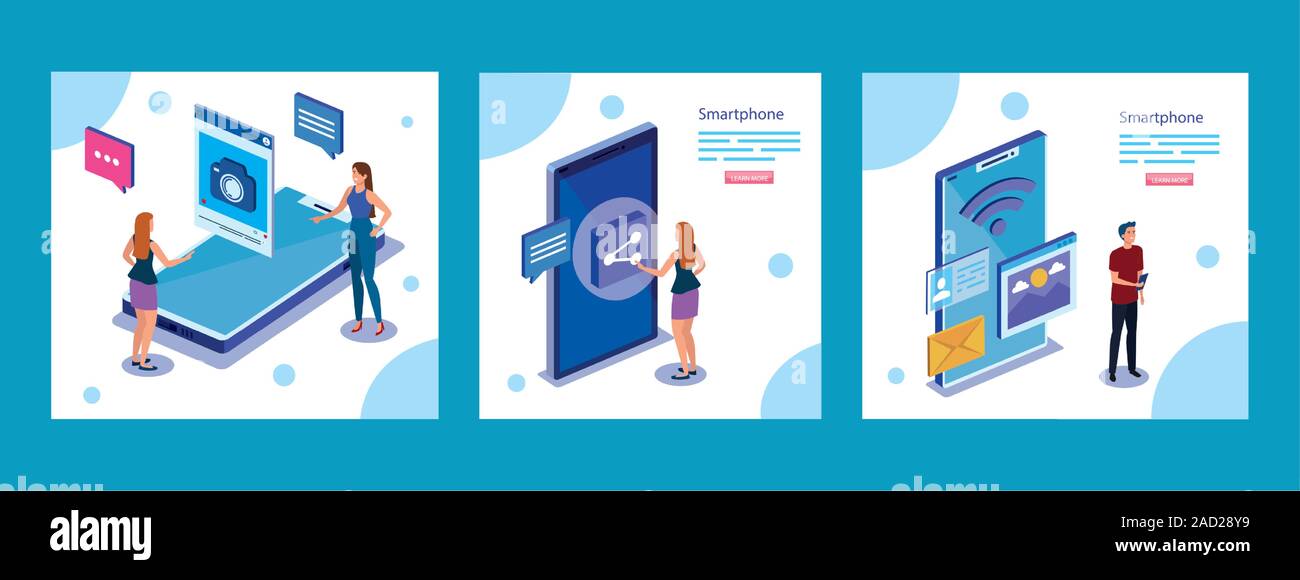 Isometric smartphones and people vector design Stock Vector Image & Art ...
