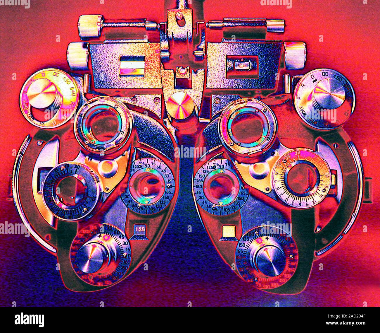 Phoropter, abstract coloured image. This device, also known as an ...