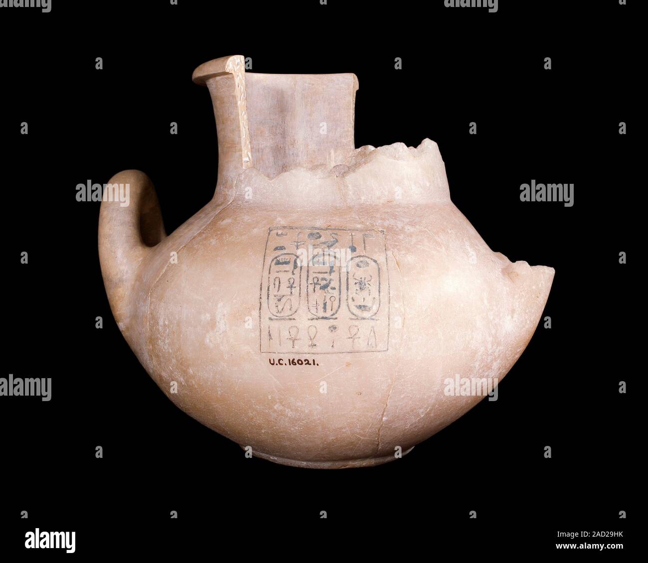 Ancient Egyptian stone jar. Part of an alabaster two-handled jar ...