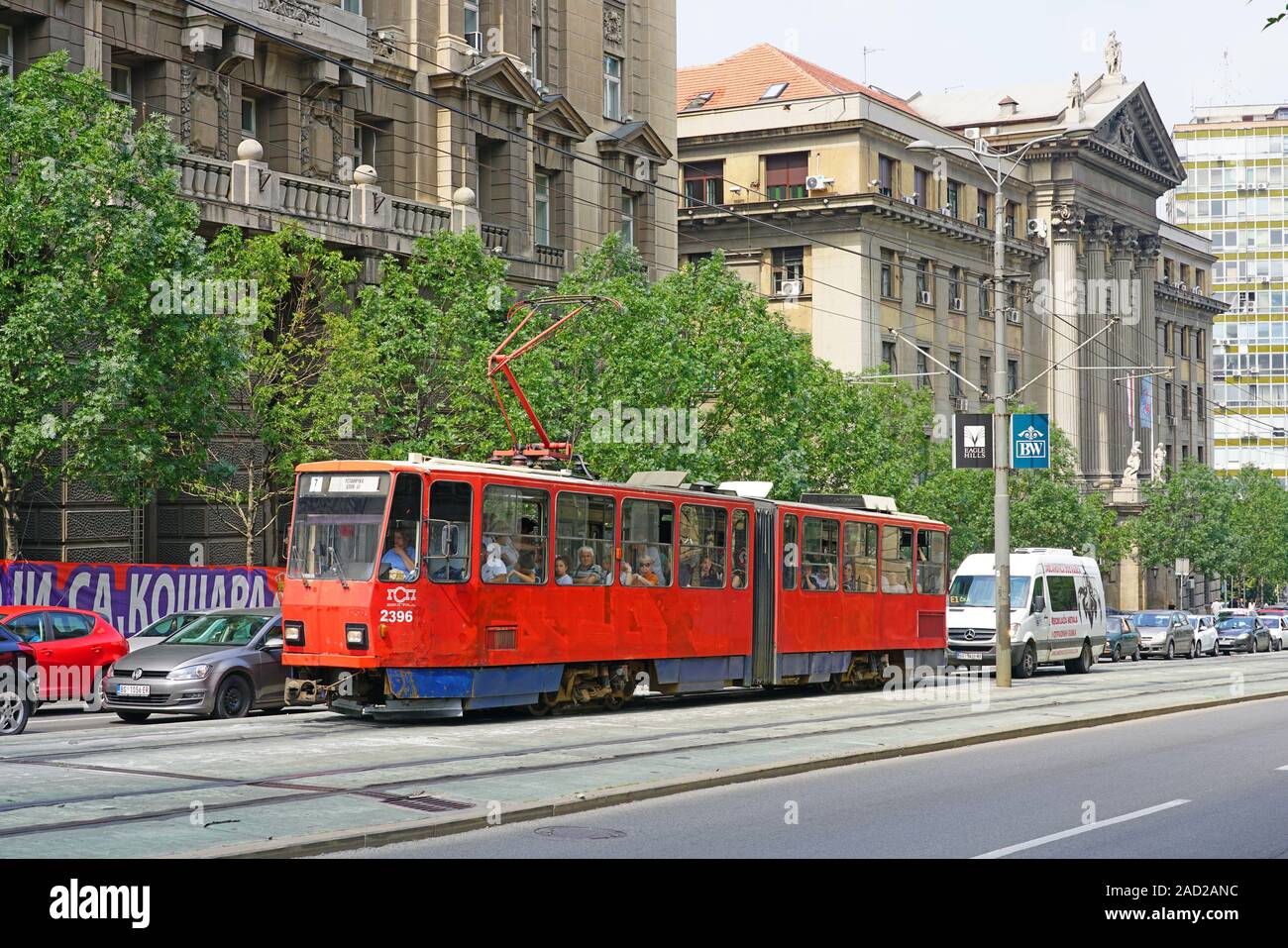 BELGRADE, SERBIA -18 JUN 2019- View of a street tram in Belgrade ...