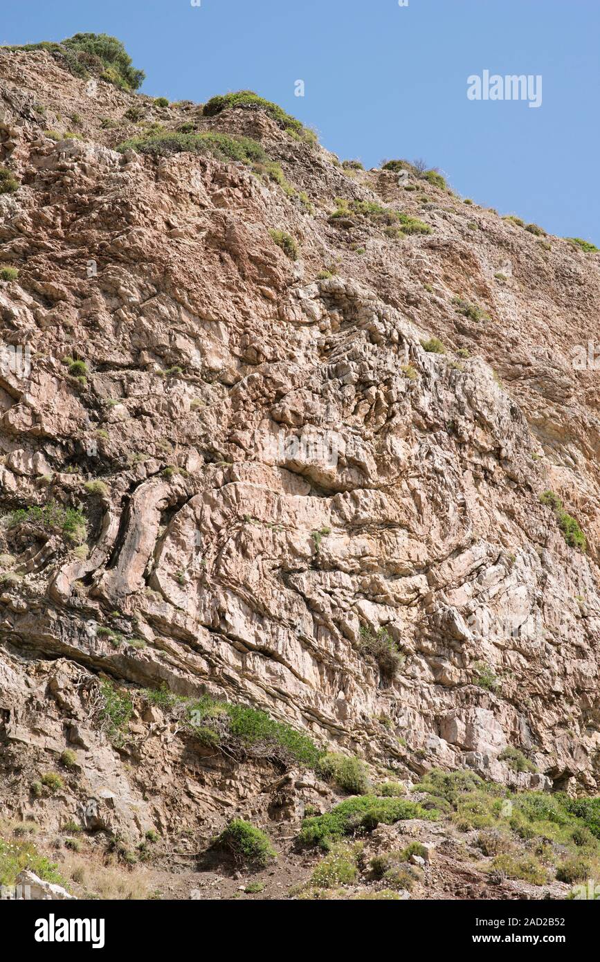 Folded strata on the coast of Kythira, Greece. The term fold is used in ...