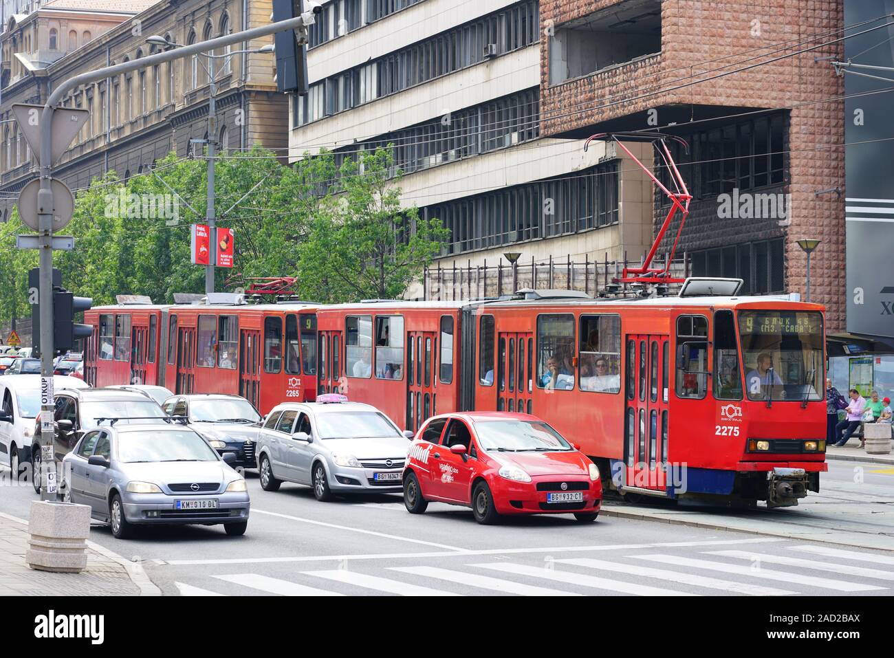 BELGRADE, SERBIA -18 JUN 2019- View of a street tram in Belgrade ...