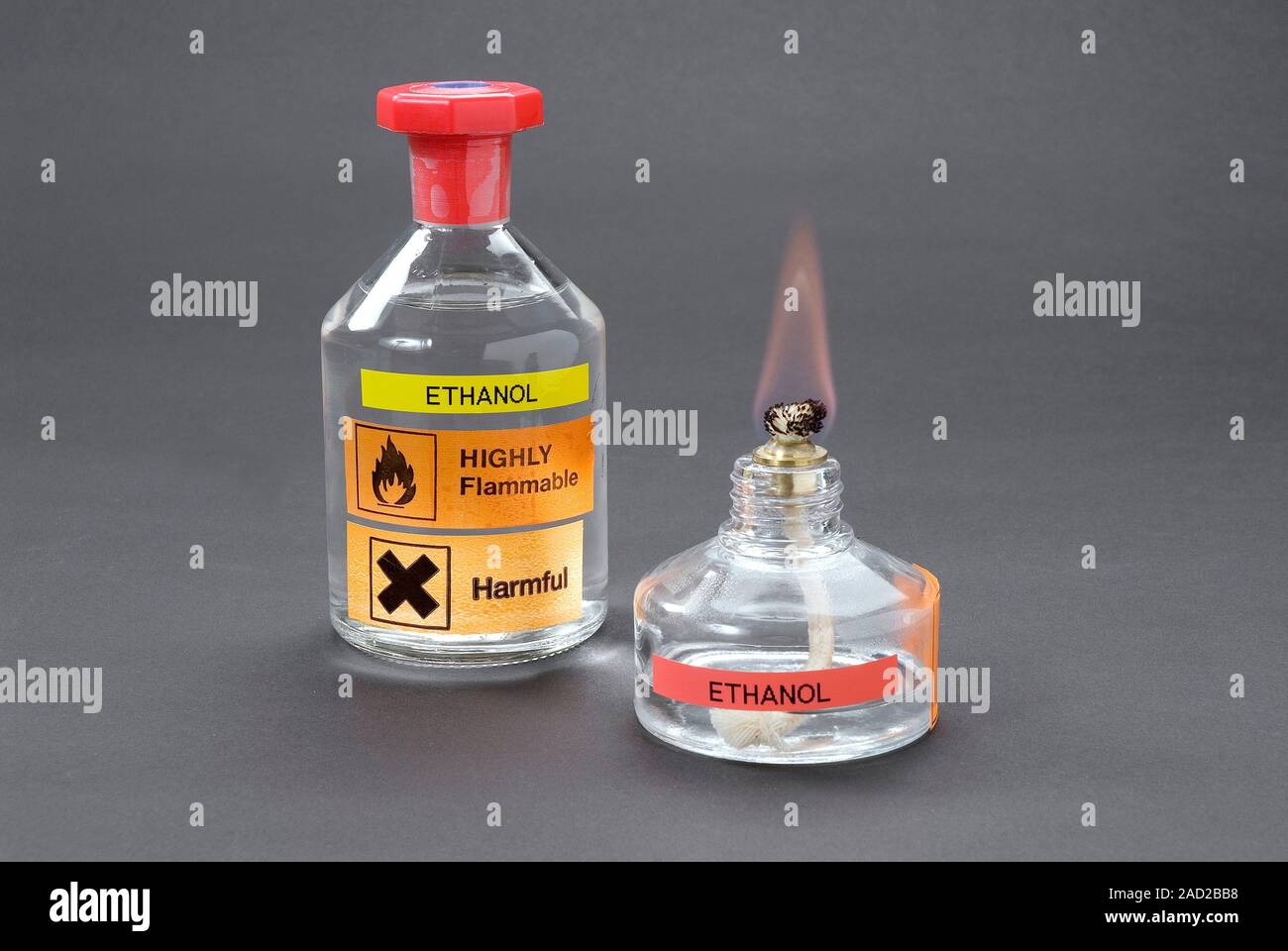 Spirit burner. Burner burning ethanol as a fuel and a bottle of ethanol ...