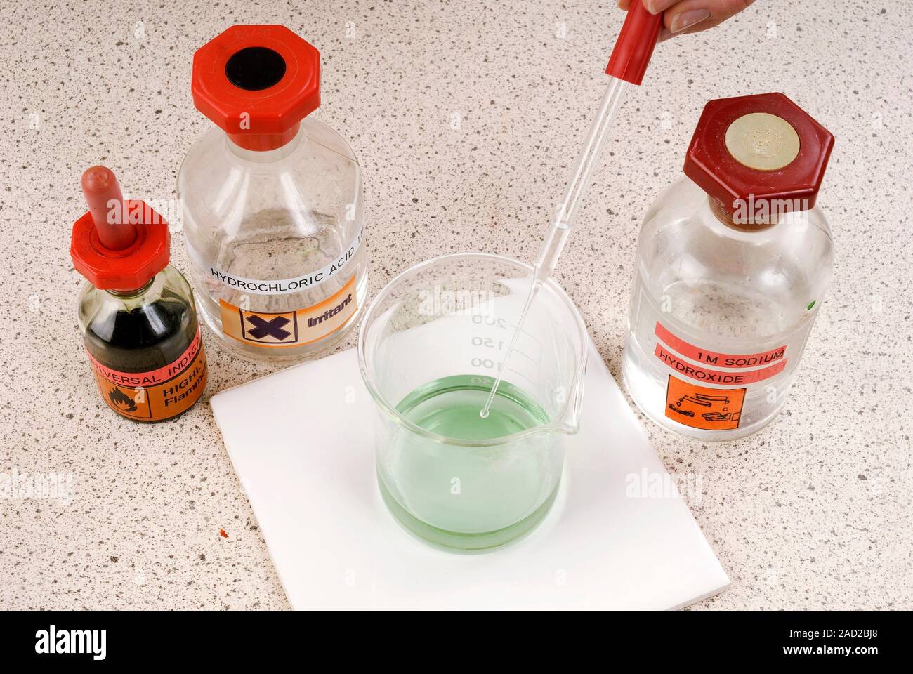 Testing pH. Universal indicator (left) being used to test the pH of a ...