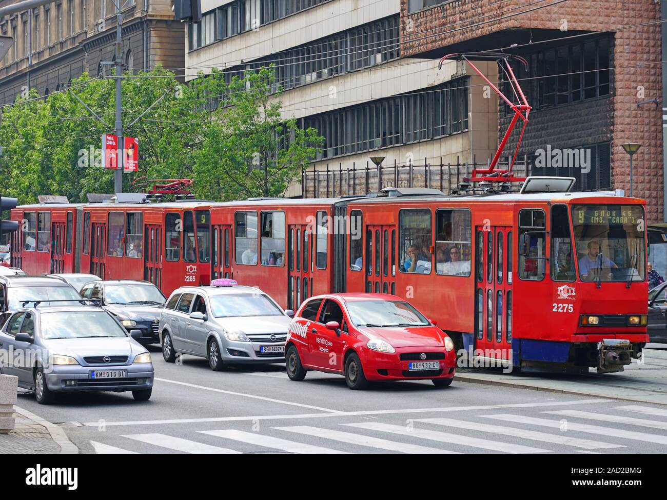 BELGRADE, SERBIA -18 JUN 2019- View of a street tram in Belgrade ...