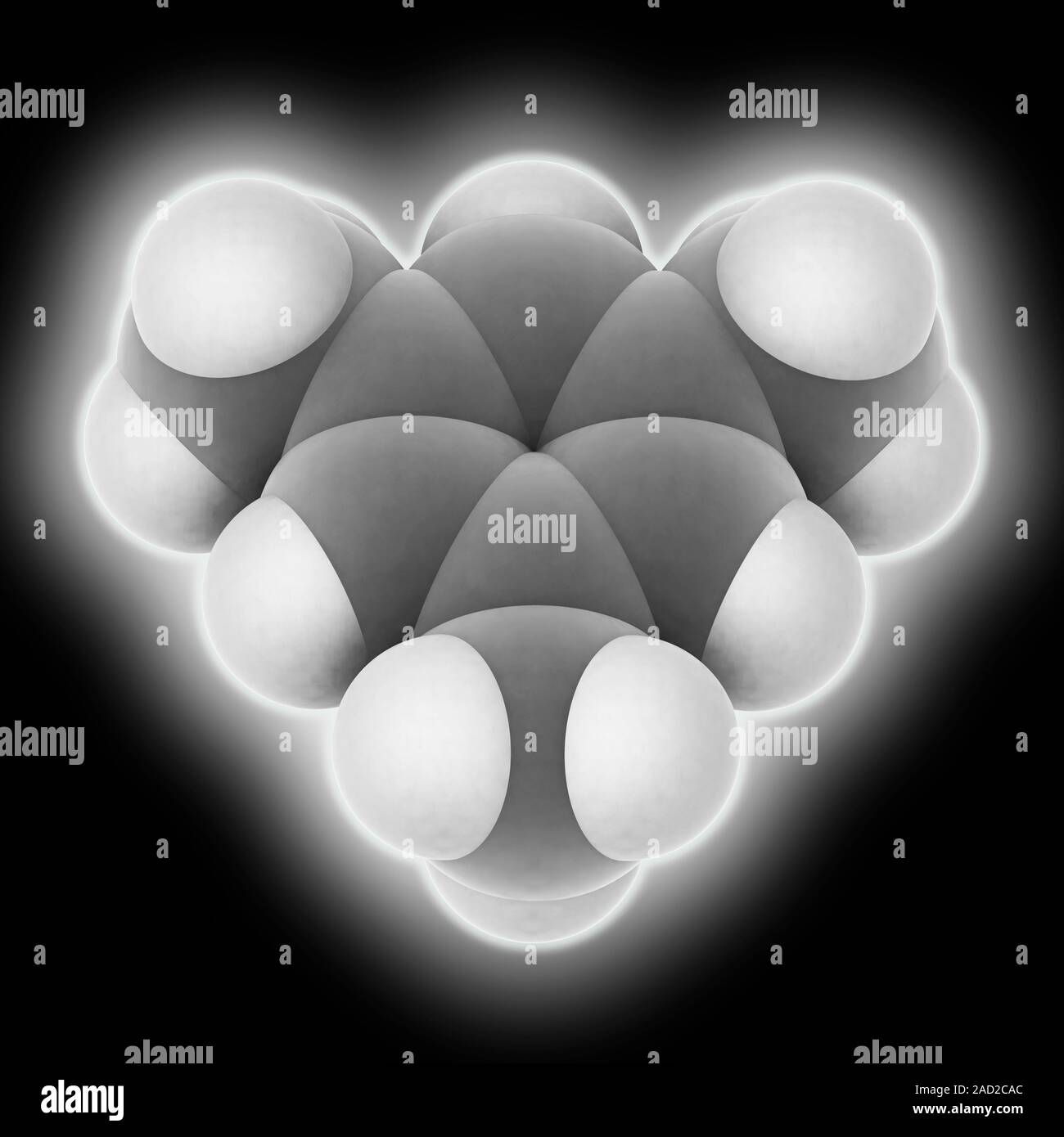 Mesitylene. Molecular model of the alkylbenzene hydrocarbon compound ...