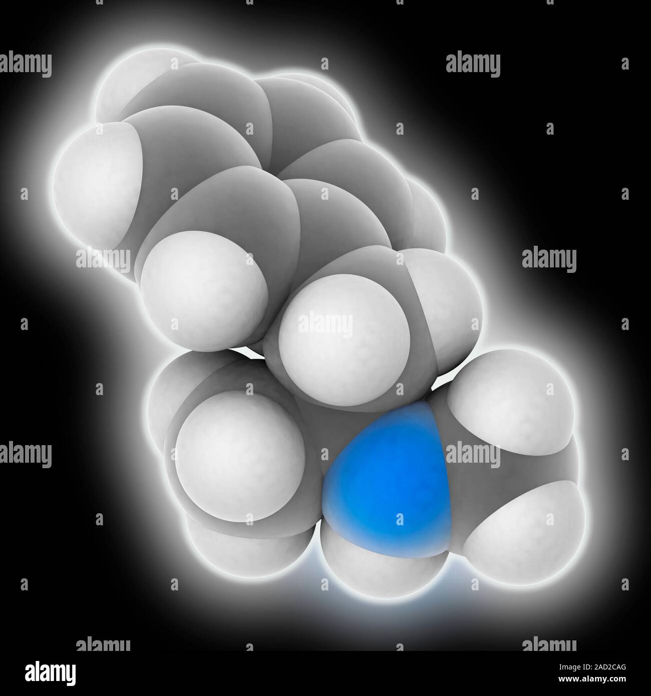 Methamphetamine. Molecular model of the drug methamphetamine (C10.H15.N ...