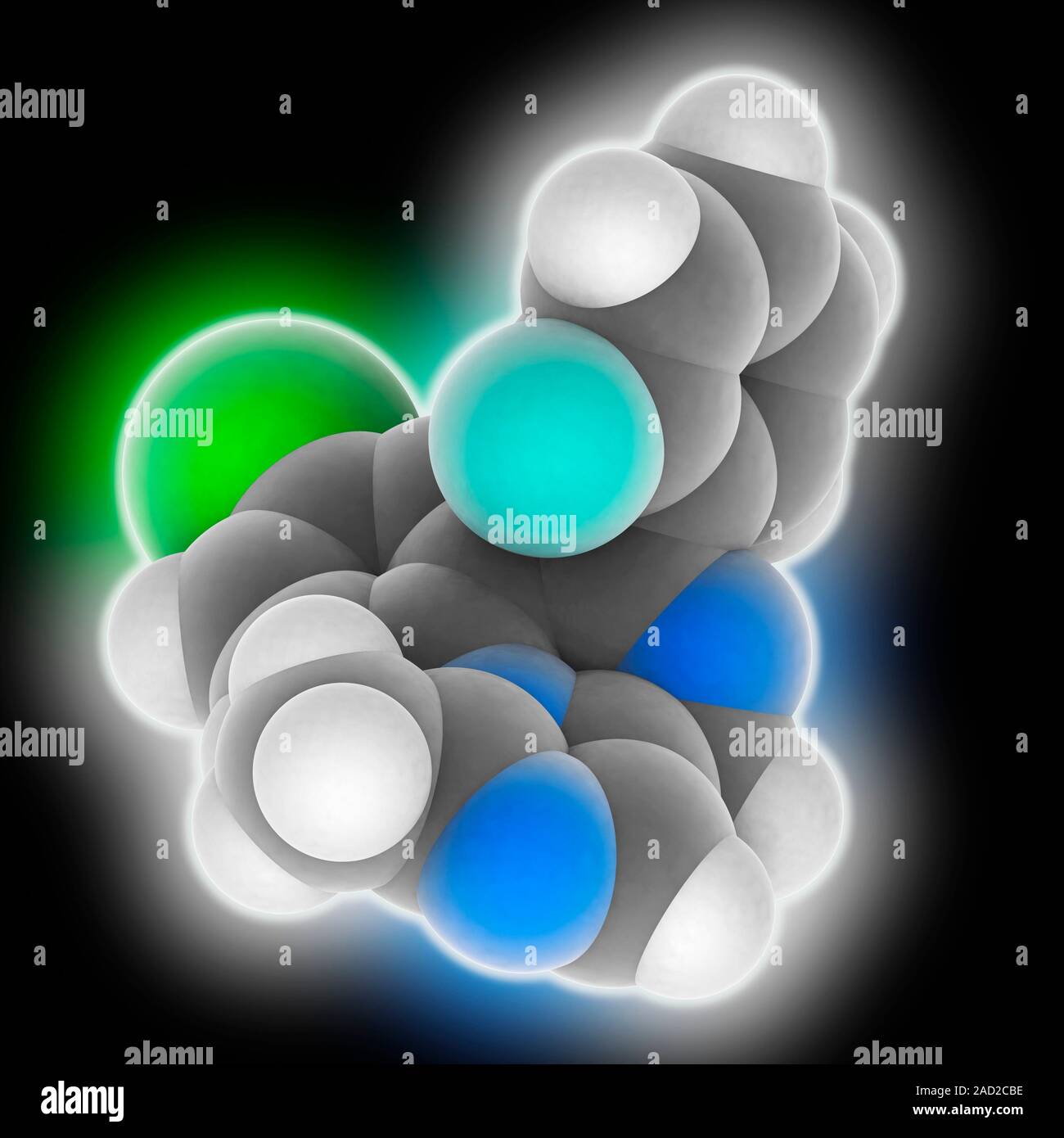 Midazolam. Molecular model of the benzodiazepine drug midazolam (C18 ...