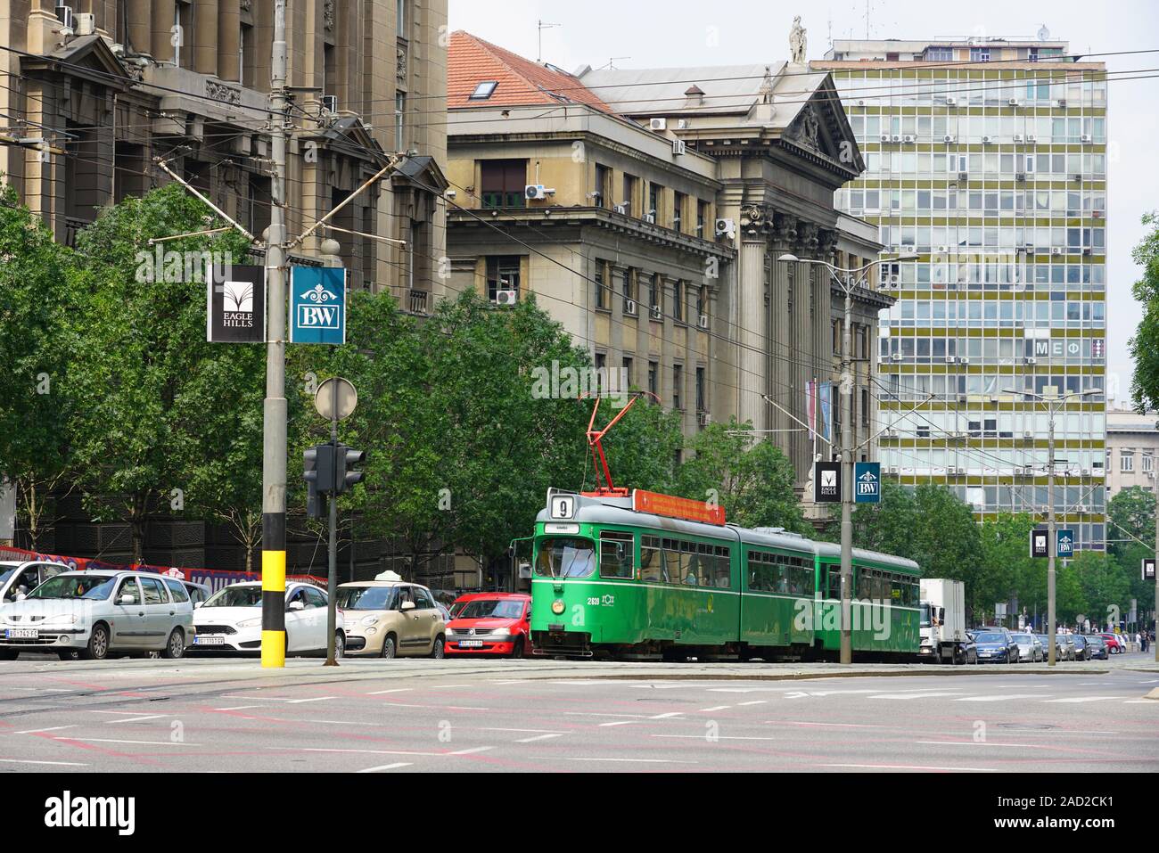 BELGRADE, SERBIA -18 JUN 2019- View of a street tram in Belgrade ...