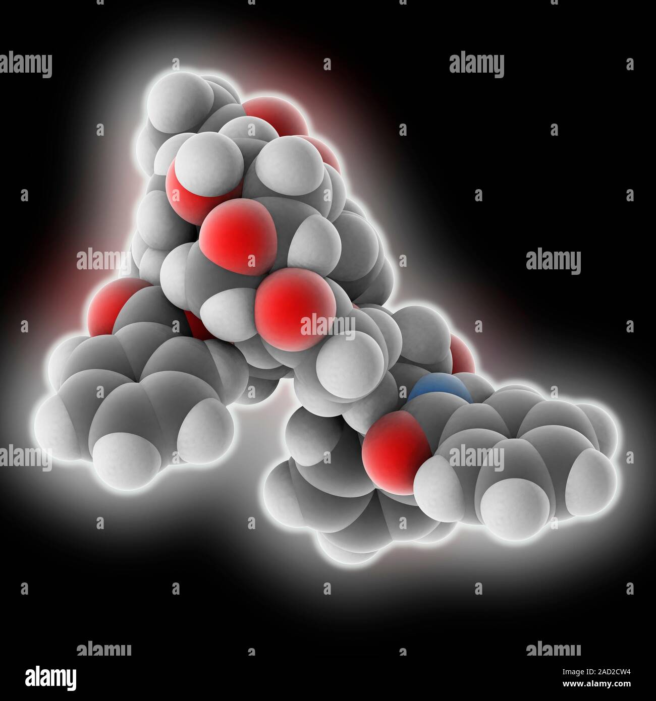 Paclitaxel. Molecular model of the drug paclitaxel (C47.H51.N.O14), a ...