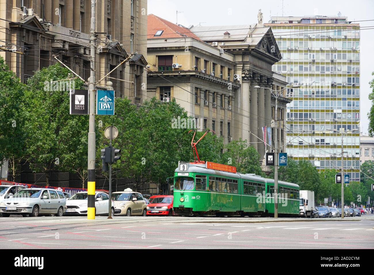 BELGRADE, SERBIA -18 JUN 2019- View of a street tram in Belgrade ...