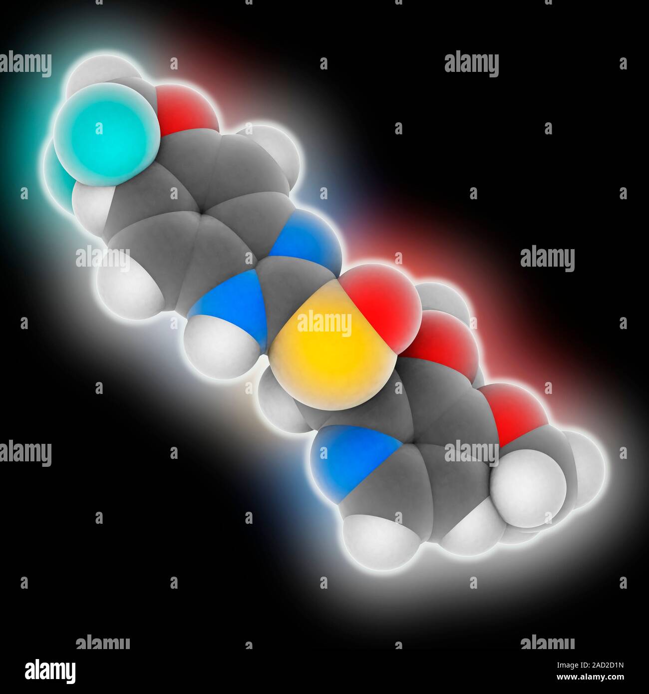 Pantoprazole. Molecular model of the drug pantoprazole (C16.H15.F2.N3 ...