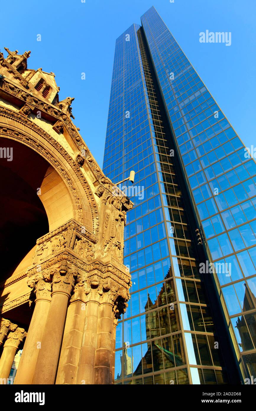 Old and new Boston. View of the historical Trinity Church (built in the ...