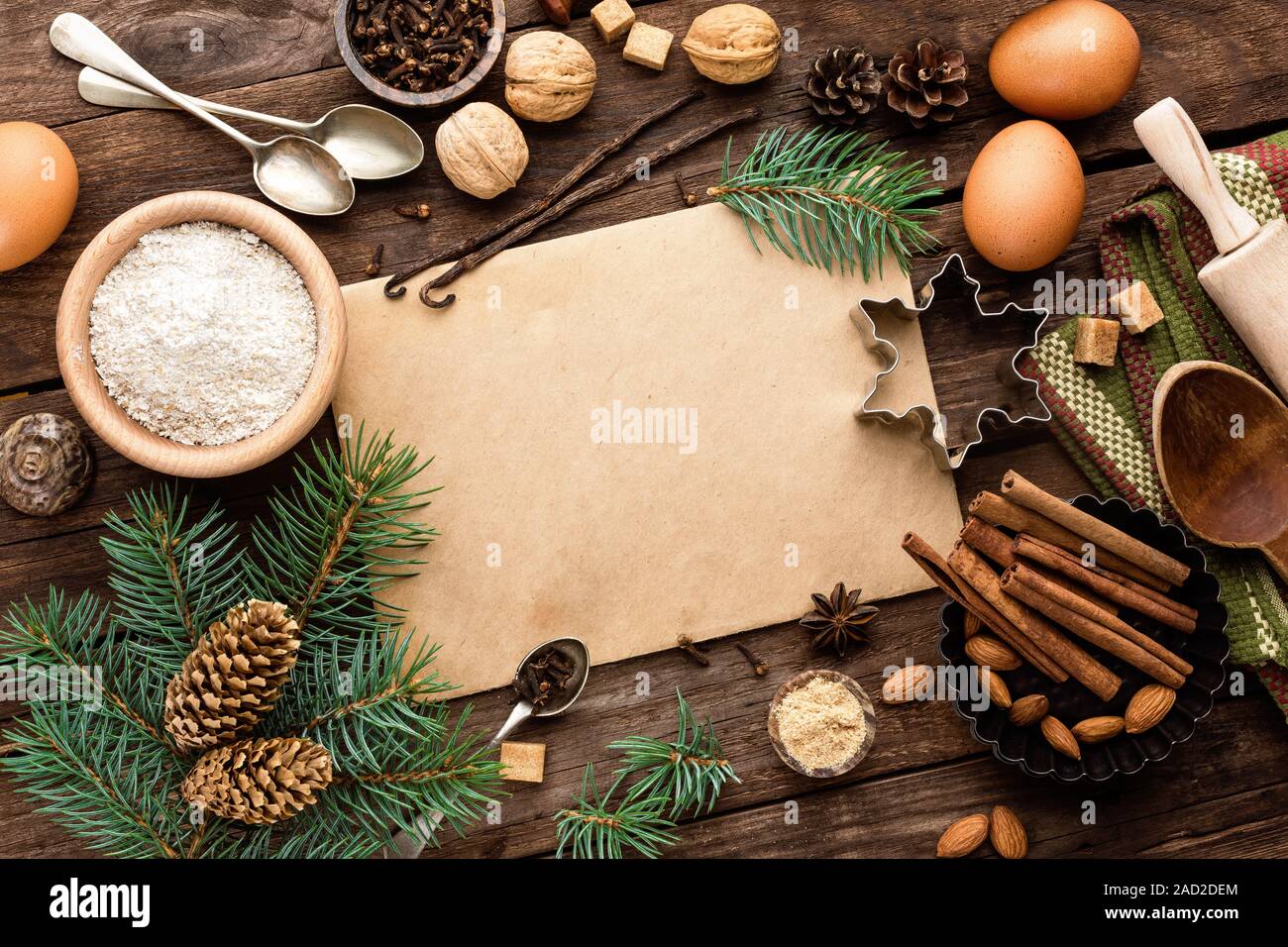 culinary background for recipe of Christmas baking Stock Photo - Alamy