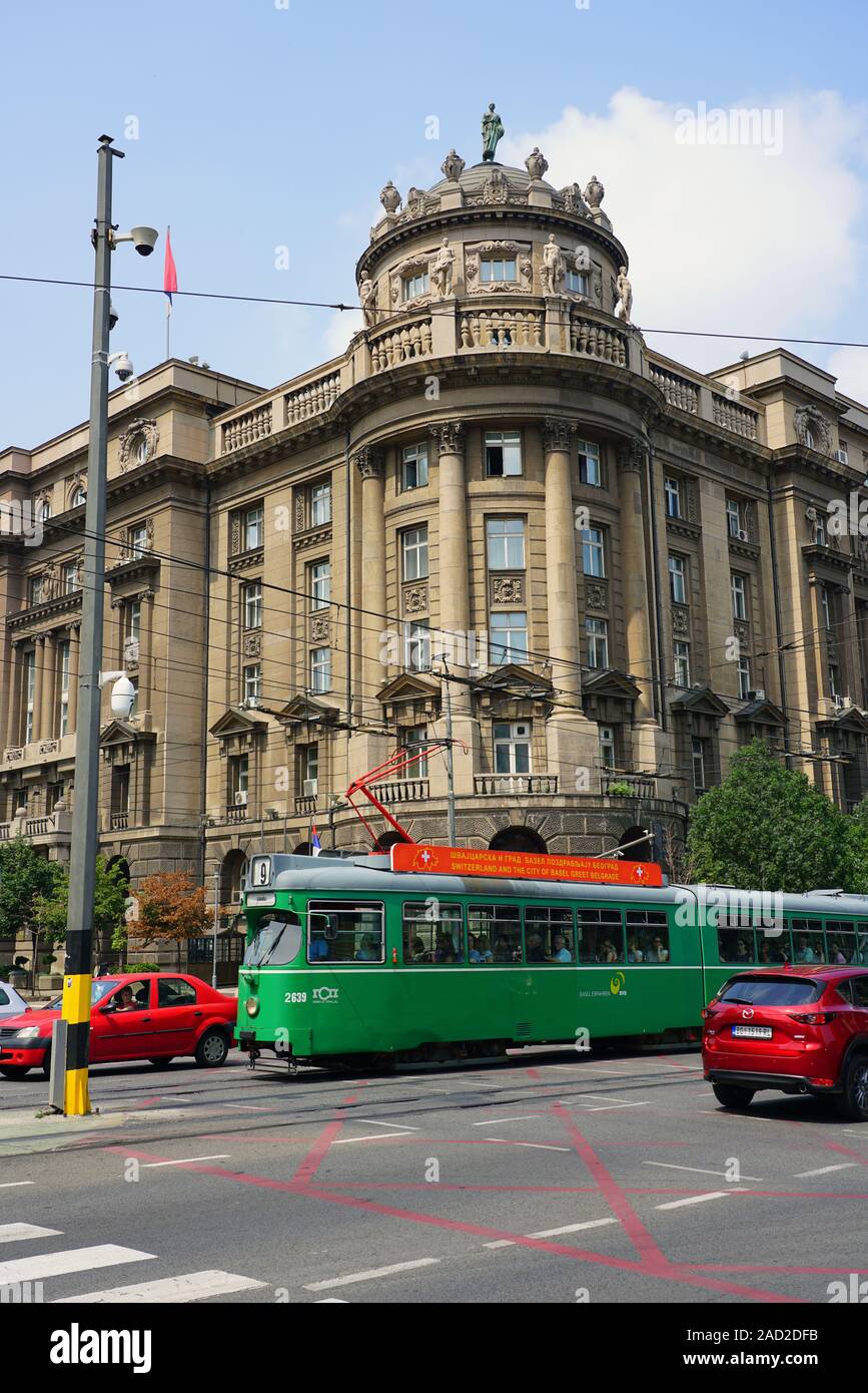 BELGRADE, SERBIA -18 JUN 2019- View of a street tram in Belgrade ...
