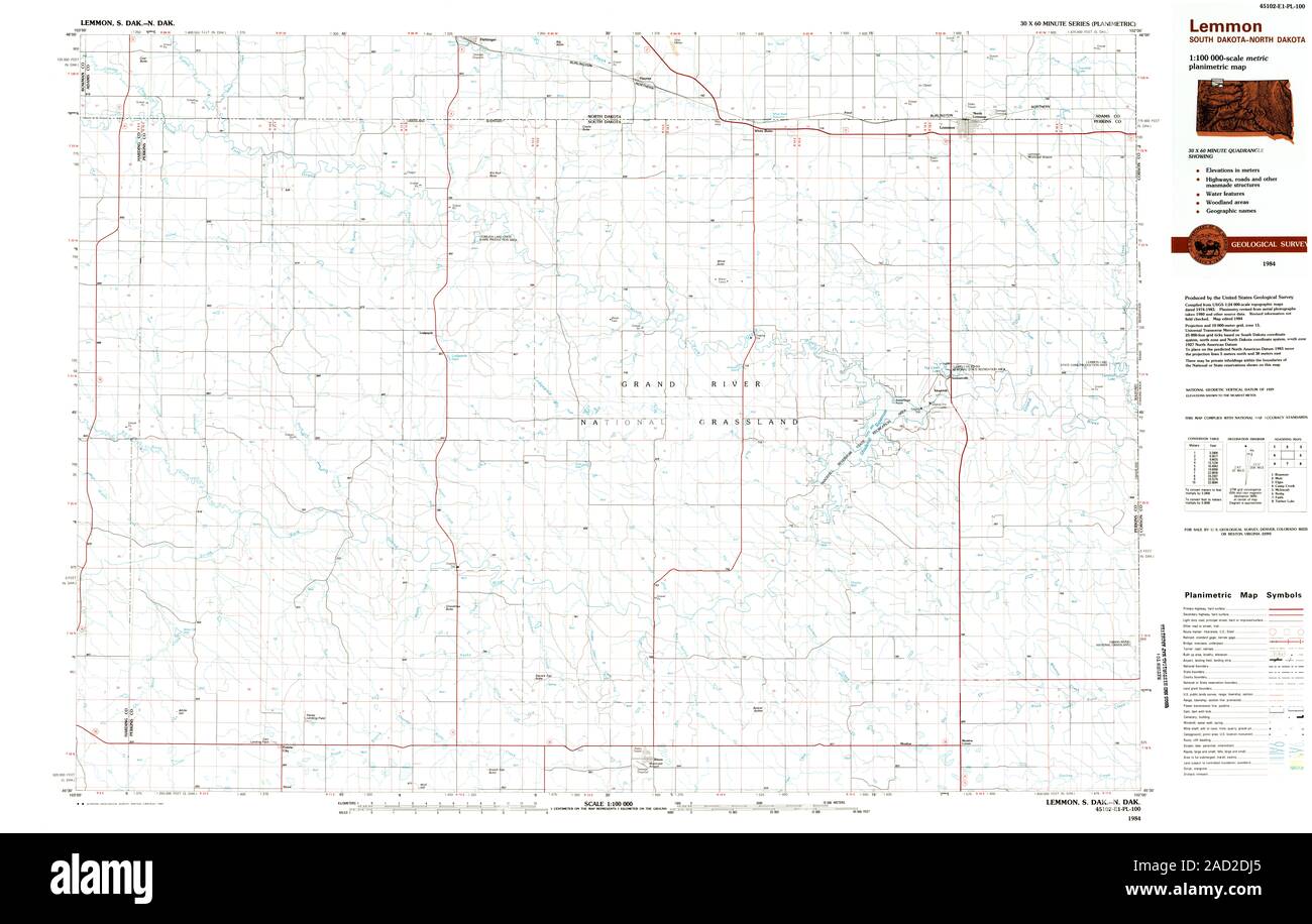 USGS TOPO Map South Dakota SD Lemmon 344692 1984 100000 Restoration ...