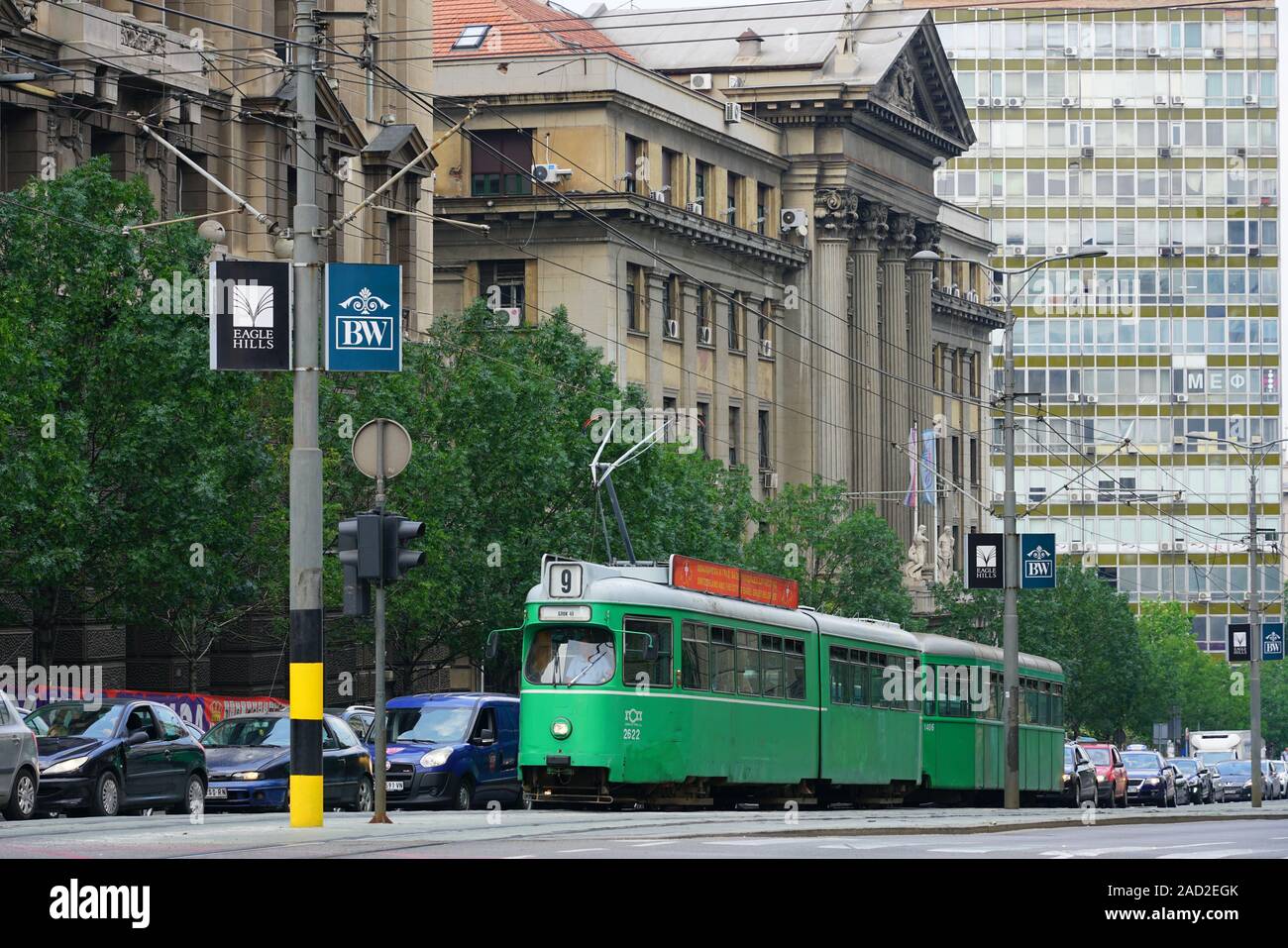 BELGRADE, SERBIA -18 JUN 2019- View of a street tram in Belgrade ...