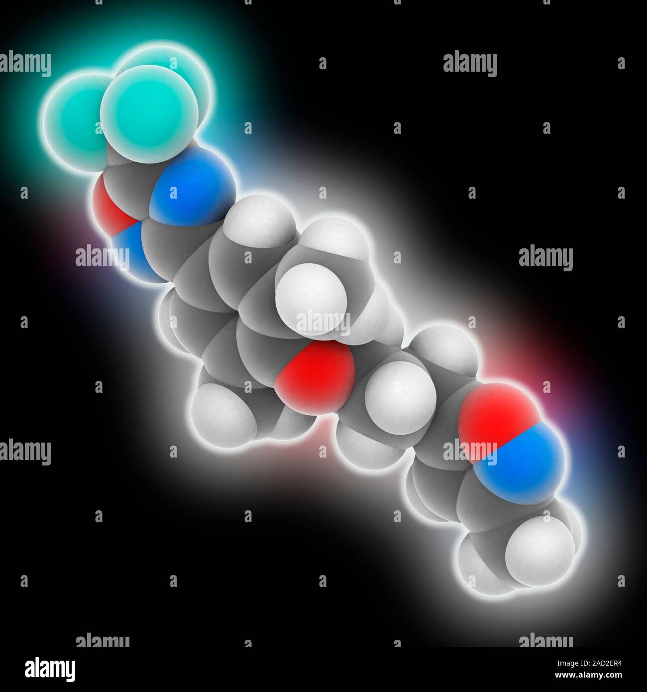 Pleconaril. Molecular model of the anti-viral drug pleconaril (C18.H18 ...