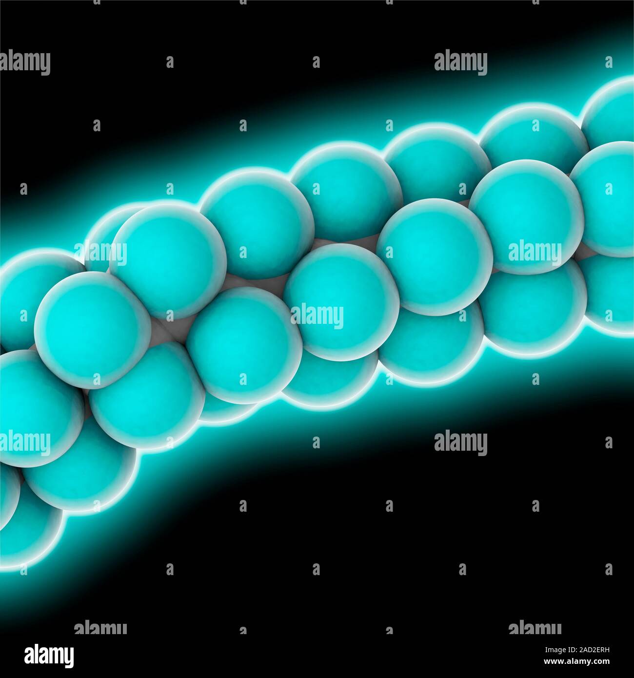 Polytetrafluoroethylene. Molecular model of a chain of the synthetic ...