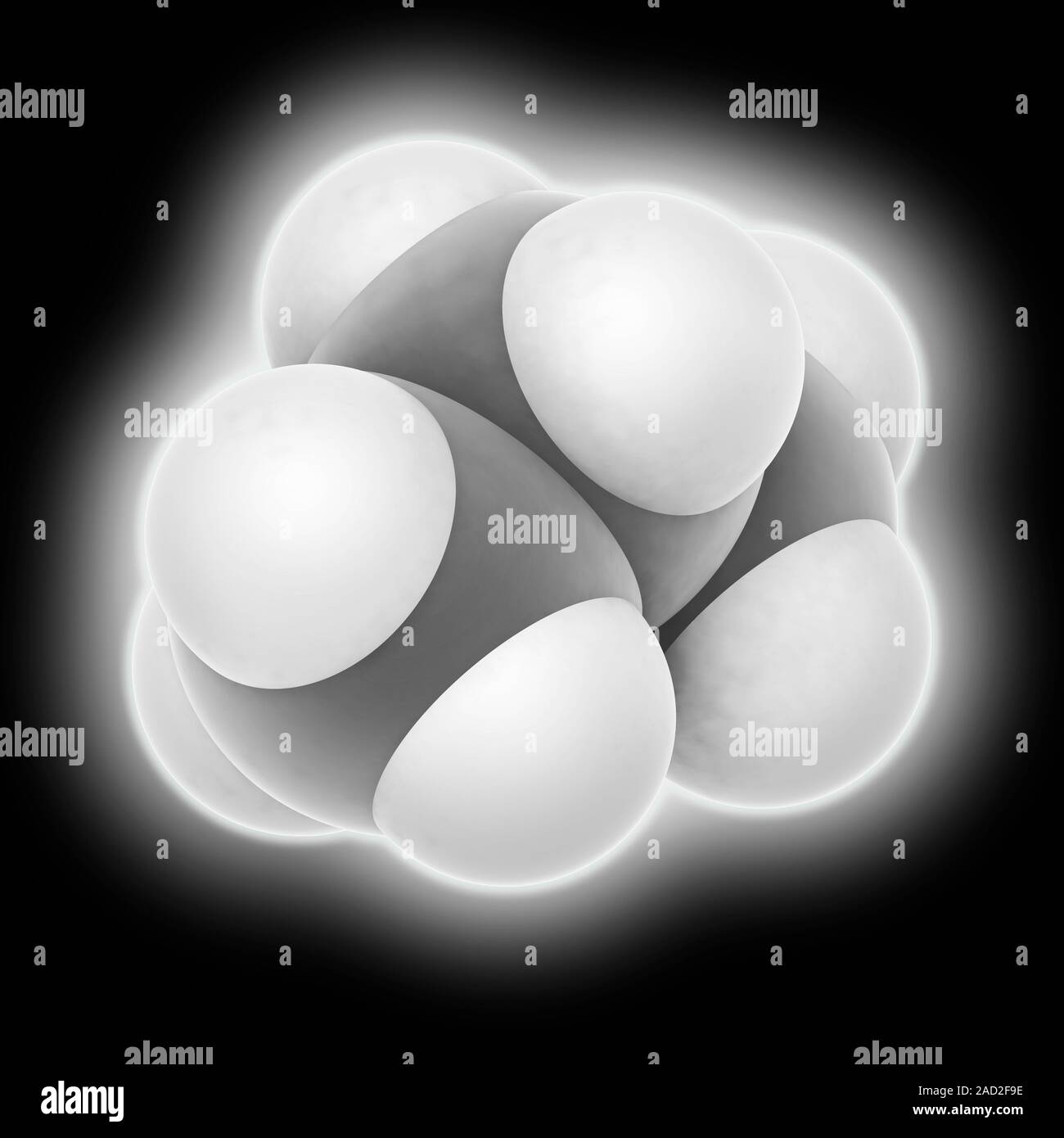 Propane. Molecular model of the alkane and hydrocarbon propane (C3.H8 ...