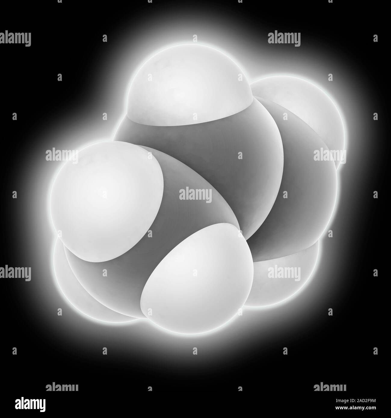 Propene. Molecular model of the alkene gas propene (C3.H6), also known ...