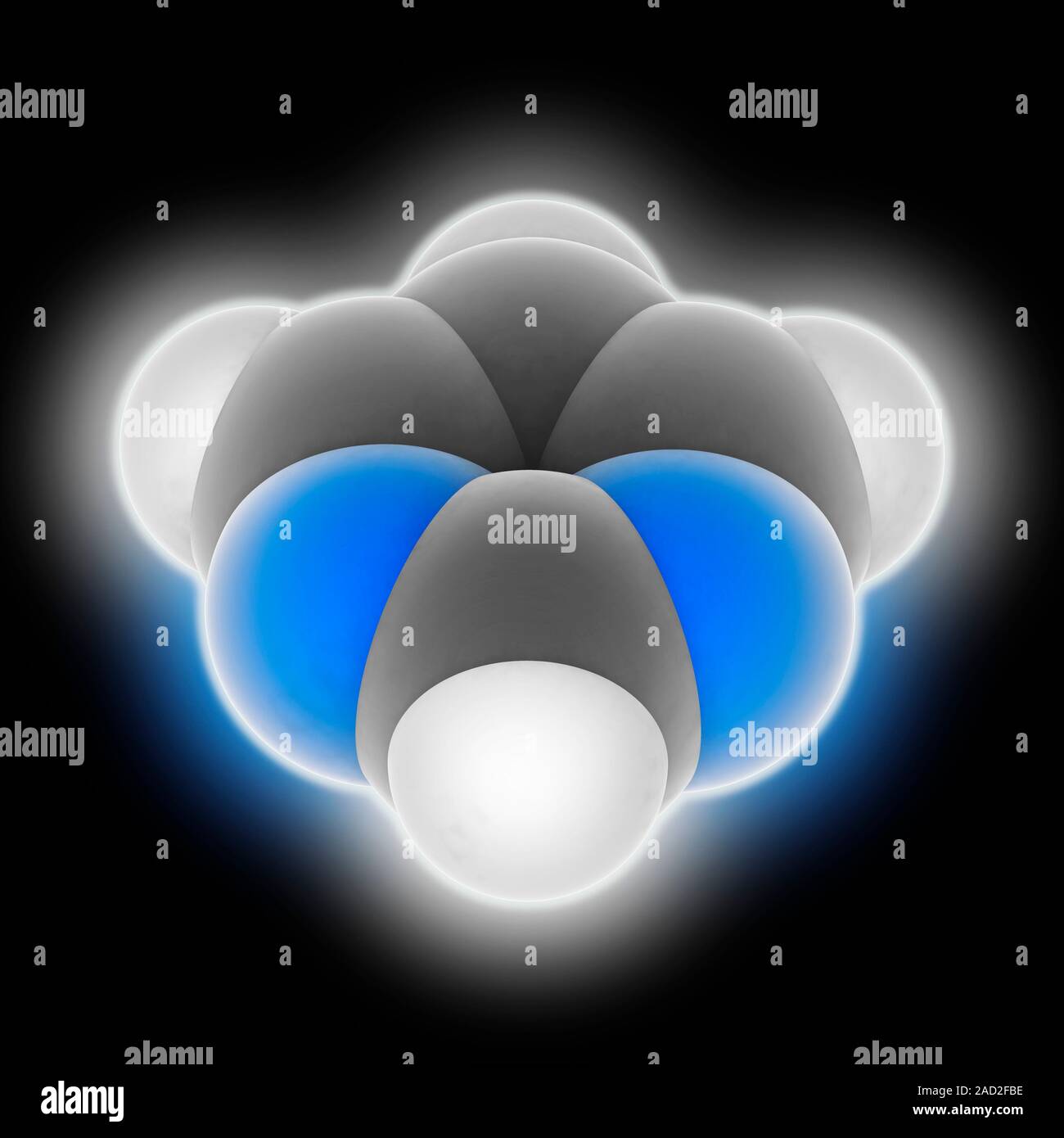 Pyrimidine. Molecular model of the aromatic organic compound pyrimidine ...