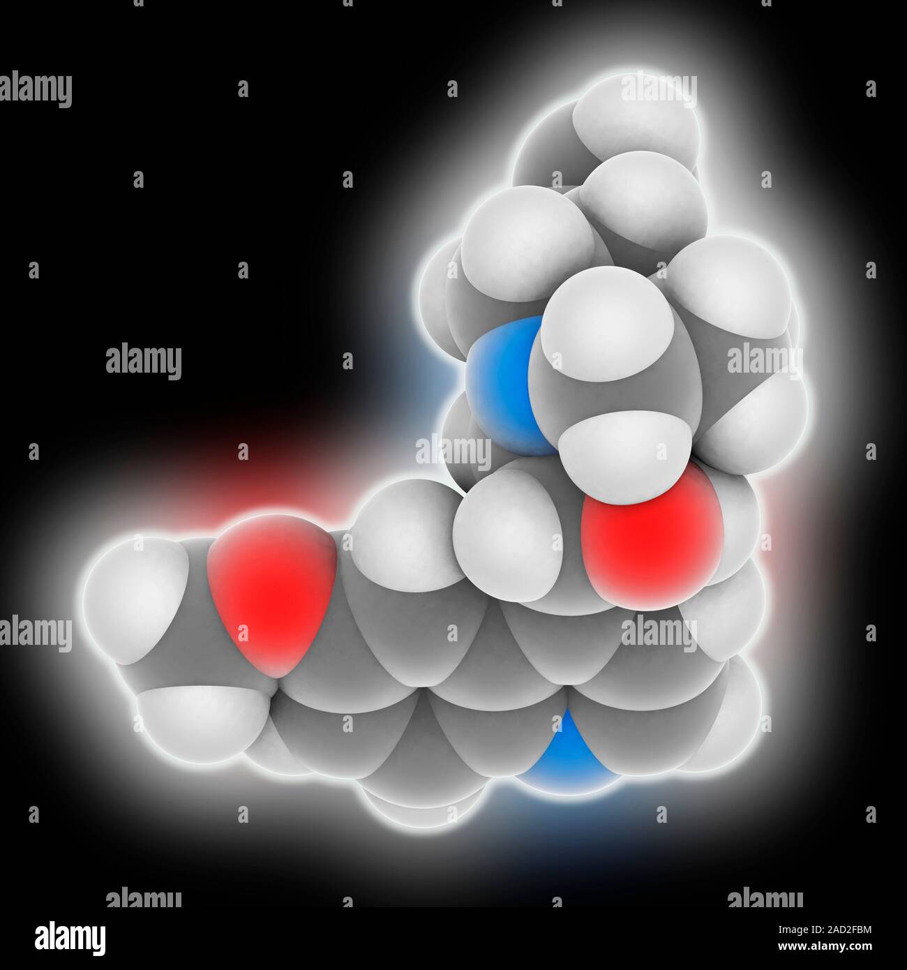 Quinine. Molecular model of the drug quinine (C20.H24.N2.O2), a natural ...